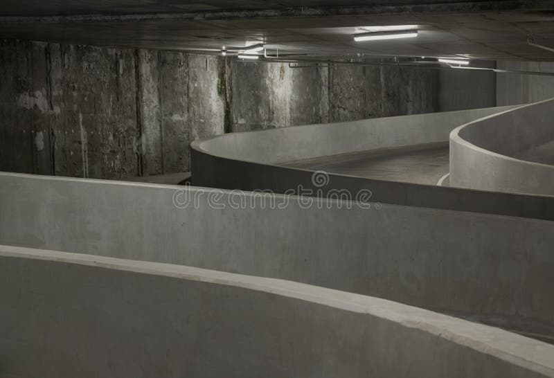 Way Down To Underground Car Parking. Perspective View of Curving Shaped ...
