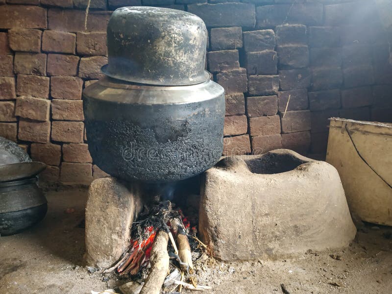 In this Way How Used To Boil Water for Bathing in Ancient Days. Stock ...