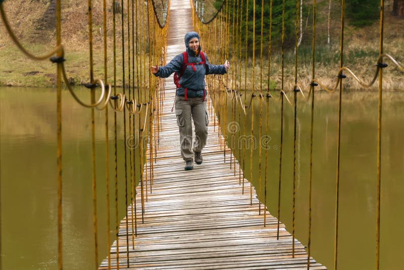 The Way Over the Hanging Bridge Over the Spring River Stock Image ...