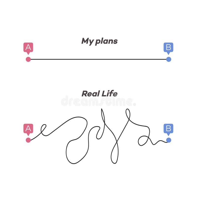 Way from Point from a To B-my Plans Vs Real Life Stock Vector ...