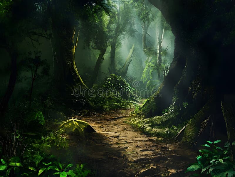 Fantasy Forest Path Nature Pathway Green Forest Road Stock Illustration ...