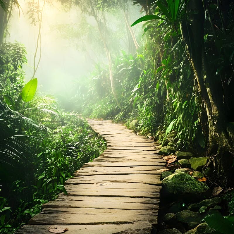 Rainforest Path Nature Pathway Green Forest Road Stock Illustration ...