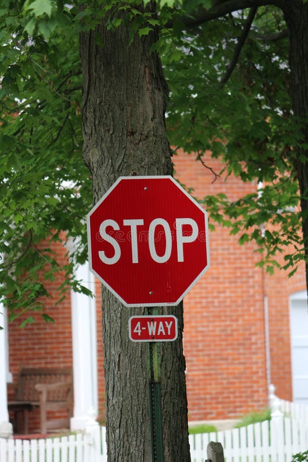 Stop Sign Four Way stock photo. Image of post, four, intersection ...