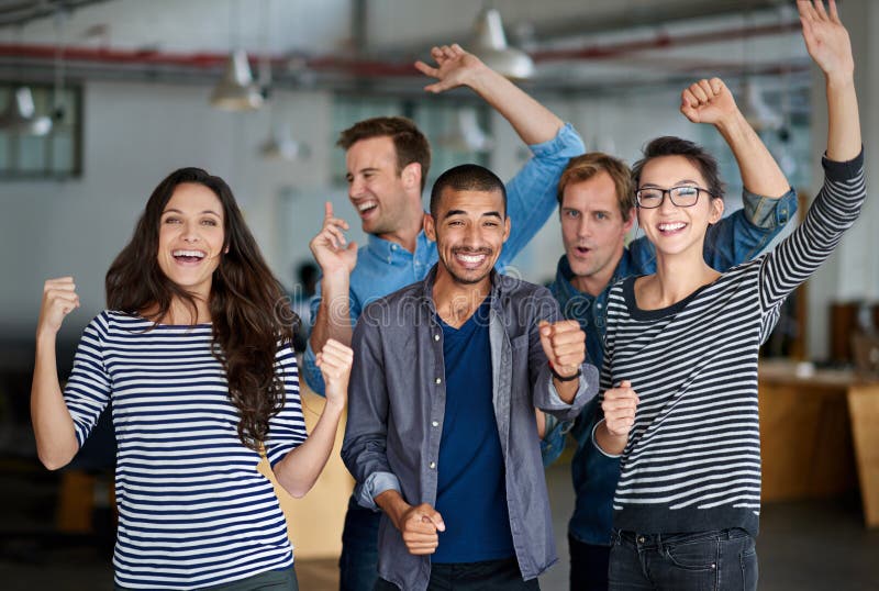 Way To Go, Team. Happy Group of Office Workers Celebrating Together ...