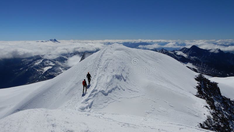 Way To the Summit on Snowy Ridge Stock Photo - Image of expedition ...
