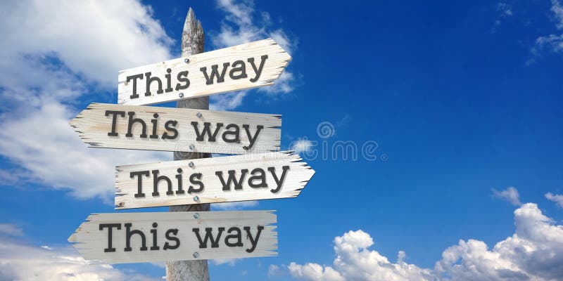 This Way - Wooden Signpost with Four Arrows Stock Image - Image of four ...