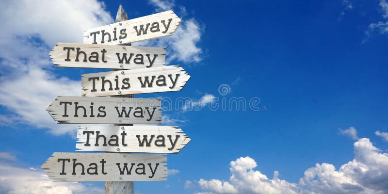 This Way, that Way - Wooden Signpost with Six Arrows Stock Photo ...
