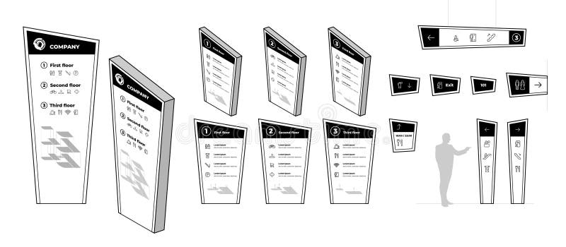Wayfinding System Signage Mockup Set. Exterior and Interior Way Finding ... Wayfinding System Signage Mockup Set. Exterior and Interior Way Finding ...