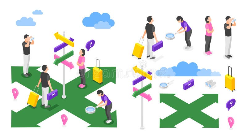 Ways of Choosing Illustration and Icons in Isometric View Stock ...