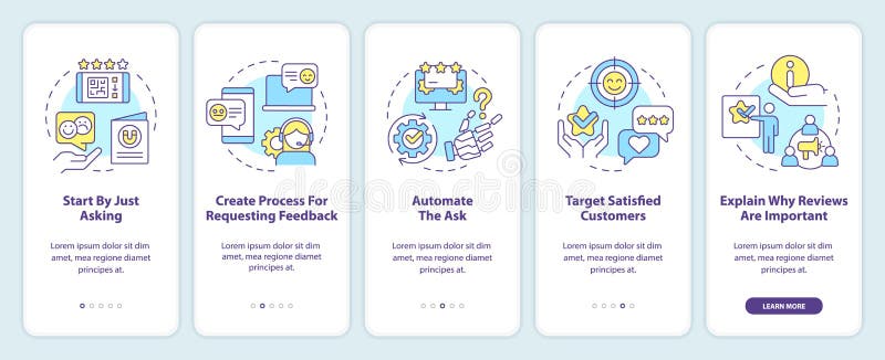 Ways To Make Clients Write Reviews Onboarding Mobile App Screen Stock ...