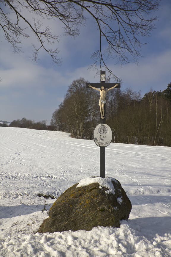 Wayside cross stock photo. Image of rock, branch, faith - 18113542