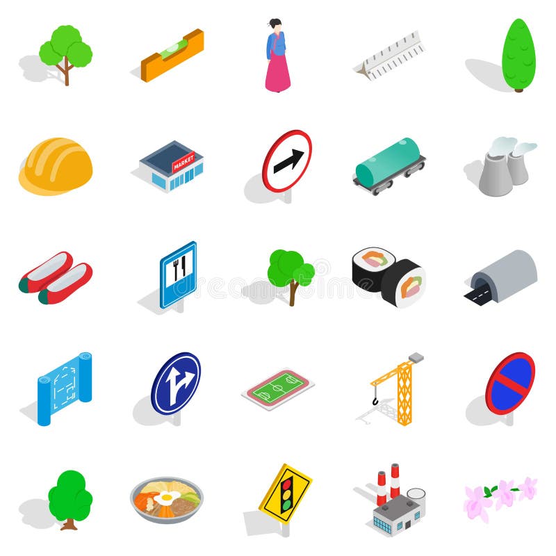 Wayside Icons Set, Isometric Style Stock Vector - Illustration of ...