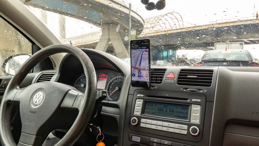 Waze Maps Showing the Way Thru the City. Driver Using Waze Maps ...