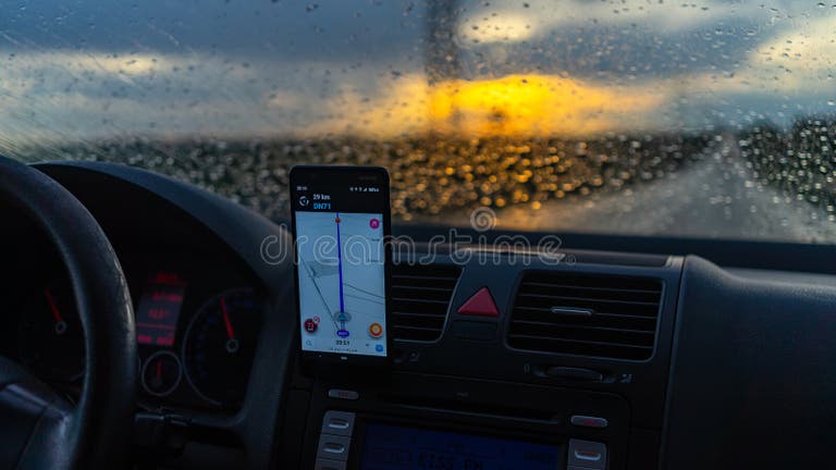 Waze Maps Showing the Way Thru the City. Driver Using Waze Maps ...