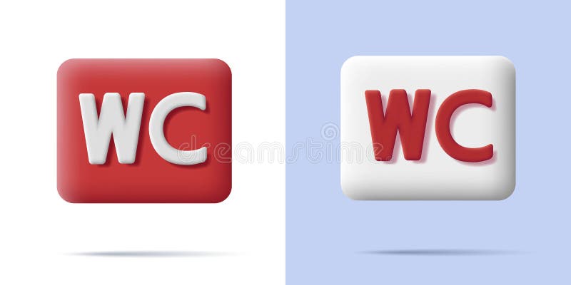 WC 3d Sign, Square with Rounded Coerners and Letters in Red and White ...