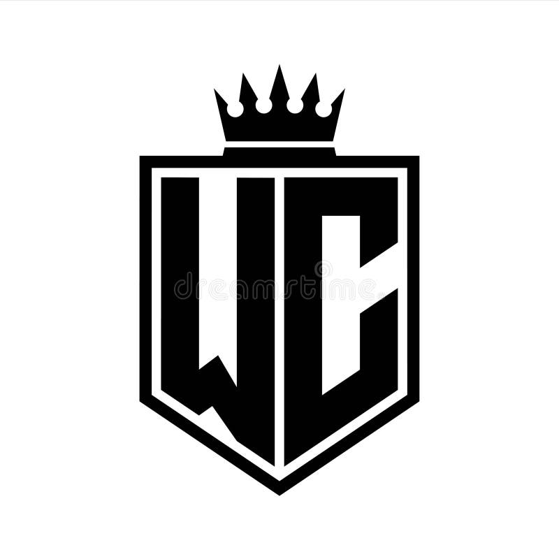 WC Logo Monogram Bold Shield Geometric Shape with Crown Outline Black ...