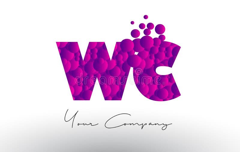 WC W C Dots Letter Logo with Purple Bubbles Texture. Stock Vector ...