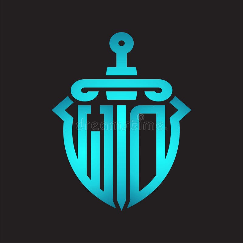 WD Logo Monogram with Sword and Shield Combination Isolated Blue Colors ...