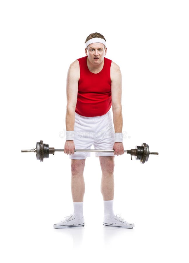 Funny Weak Man Lifting Biceps Stock Photo - Image of sport, lift: 65838156