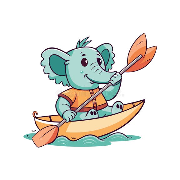 Weak Elephant Kayaking Adventure Illustration Stock Photo ...