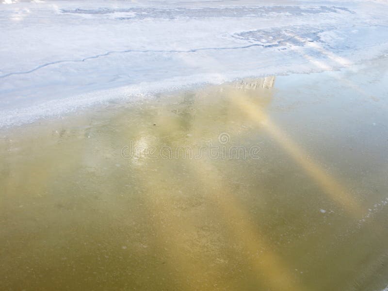 Weak Ice on the River the Sun is Rays Cross the River Stock Image ...