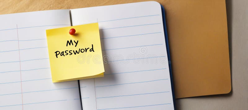 Weak Password Written on Sticky Note on Open Notebook Stock ...