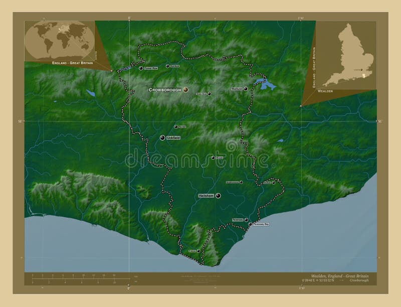Wealden, England - Great Britain. Physical. Labelled Points of C Stock ...