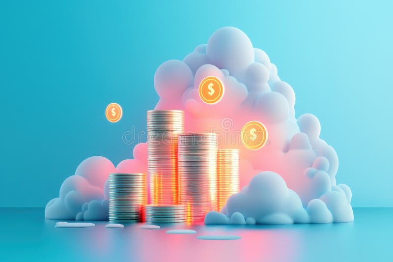 Wealth Growth Concept with Coins and Clouds Business Environment ...