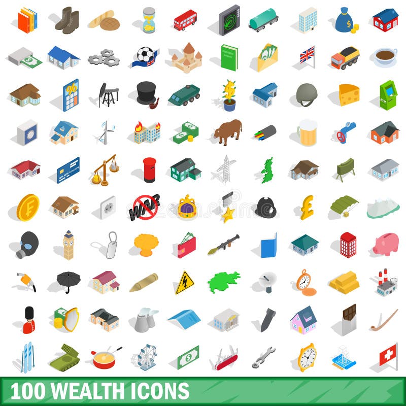 100 Wealth Icons Set, Isometric 3d Style Stock Vector - Illustration of ...