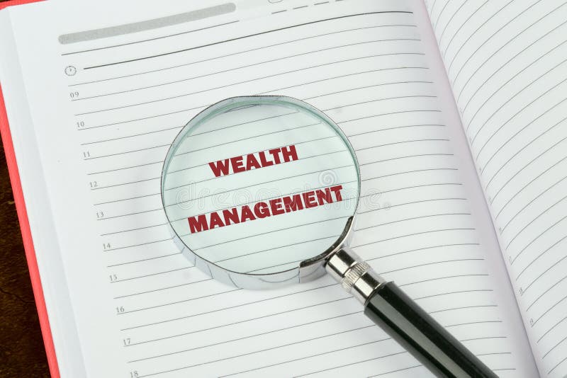 WEALTH MANAGEMENT Words Written through a Magnifying Glass on a Blank ...