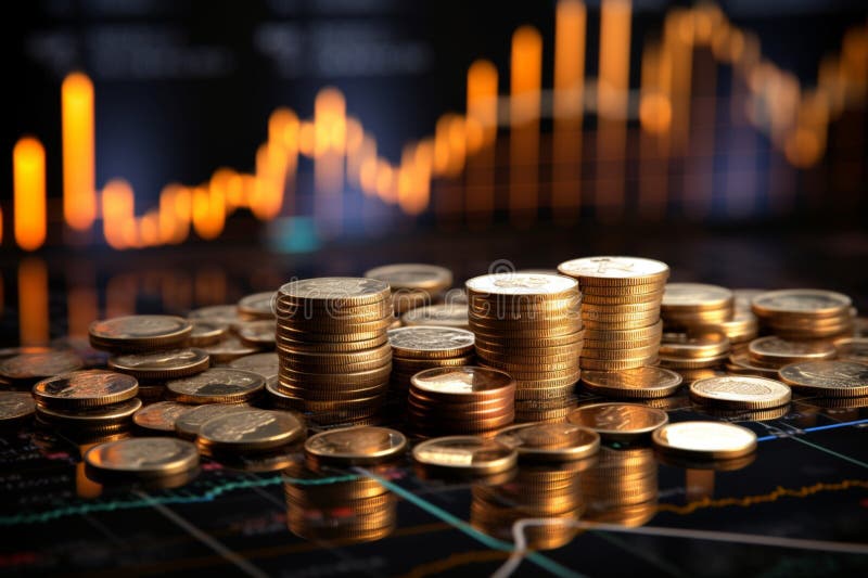 Wealth Perspective Coins Positioned Against a Dynamic Stock Market ...