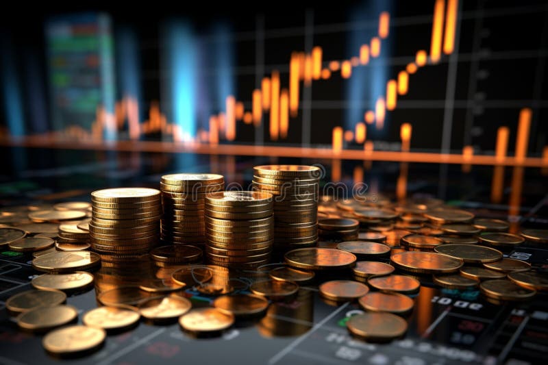 Wealth Perspective Coins Positioned Against a Dynamic Stock Market ... Wealth Perspective Coins Positioned Against a Dynamic Stock Market ...
