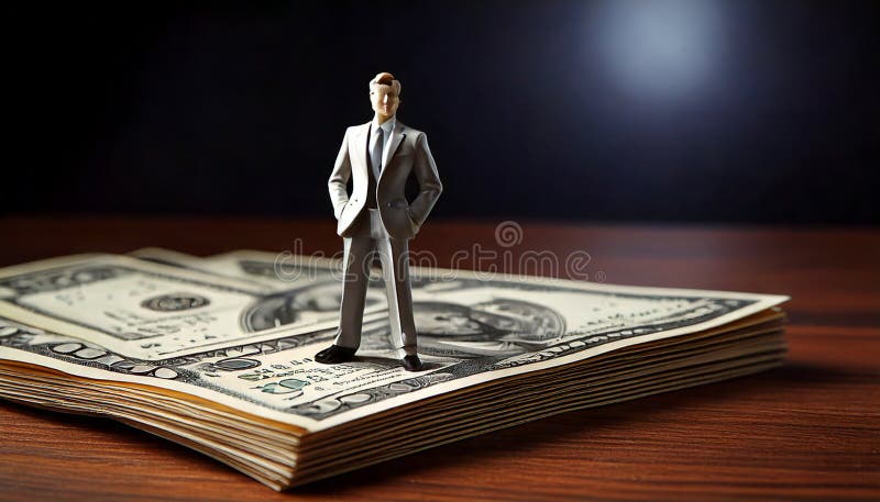 Wealth and Power: Figurine Standing on a Stack of US Dollar Bills Stock ...
