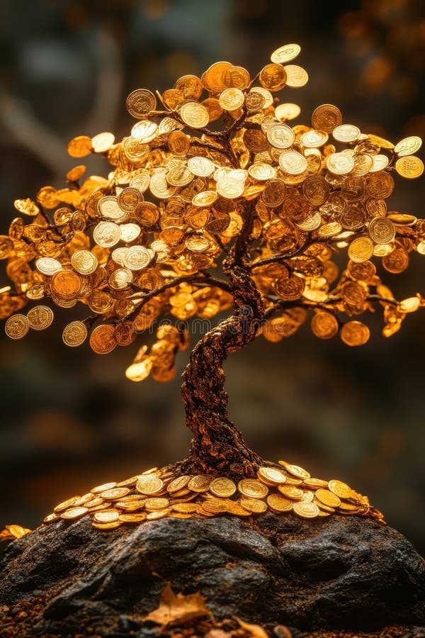 Wealth Tree, a Tree Adorned with Golden Coins Representing the Growth ...