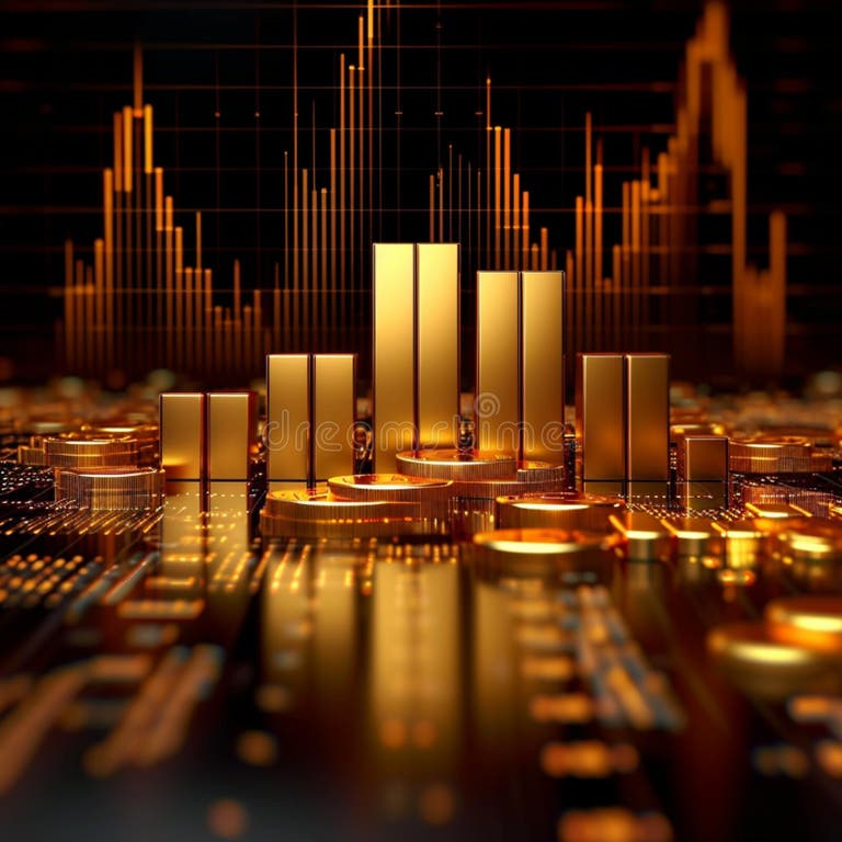 Wealth Visualization Golden Bars on Black Background with Graph Stock ...