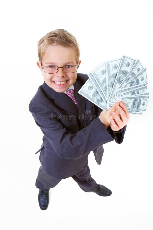 Boy at the Table Counts Money Stock Photo - Image of dollar, insurance ...