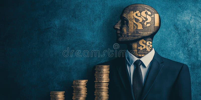 Wealthy Businessman Symbolized by Dollar Signs and Stacks of Coins ...