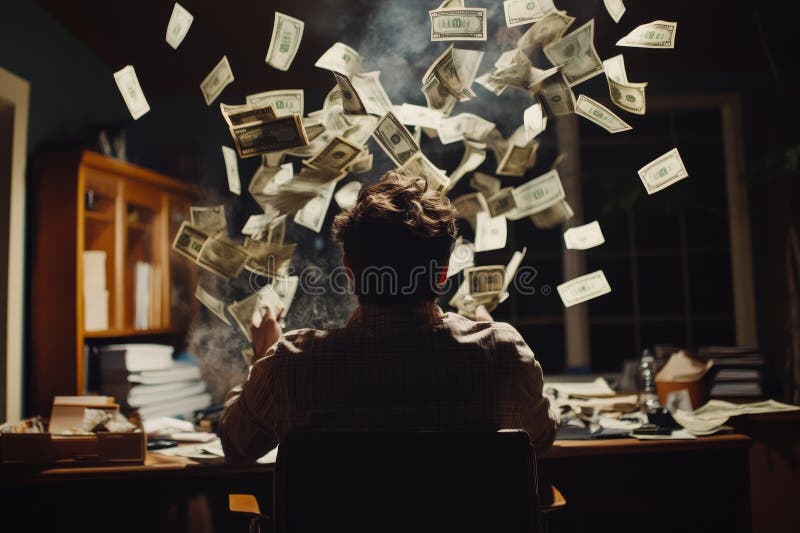 A Wealthy Man Surrounded by Flying Dollar Bills Representing Abundance ...