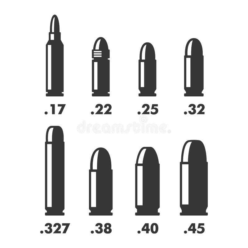 Weapon Bullets Sizes, Calibers, and Types Chart on White Background ...