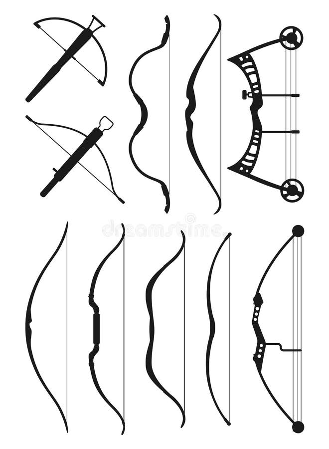 Weapon Collection, Bow, Crossbow and Arrows Vector Stock Illustration ...
