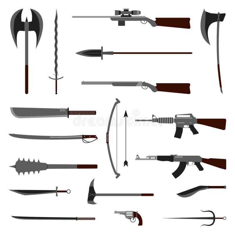18 Weapon Icon. Medieval and Modern. Flat Vector Illustration. Stock ...