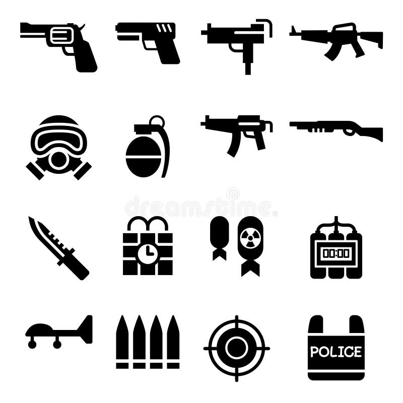 Gun & Bullet icon set stock vector. Illustration of black - 78425251