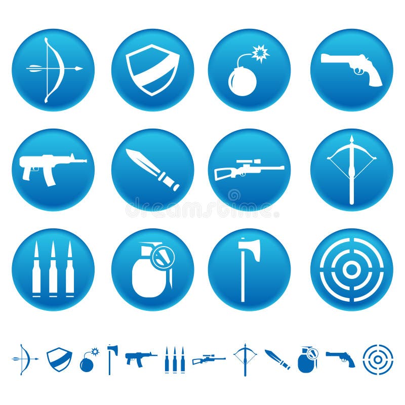 Weapon icons stock vector. Illustration of blue, button - 23700219