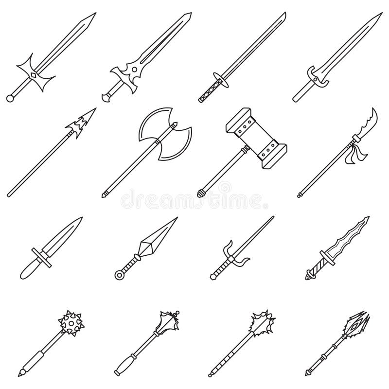 Weapon Icons Line stock illustration. Illustration of symbol - 93882184