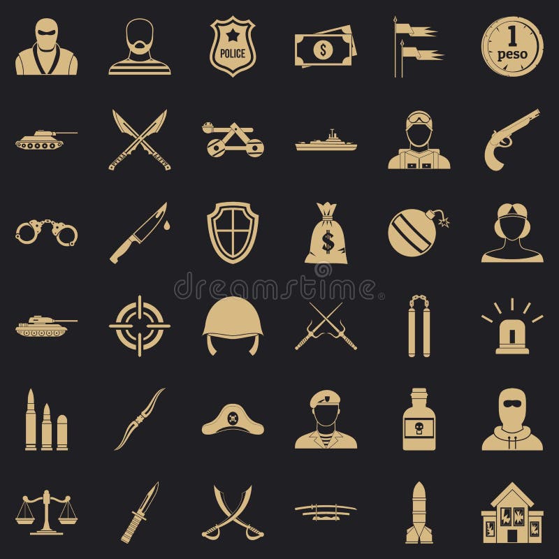 Weapon Icons Set, Simple Style Stock Vector - Illustration of peso ...