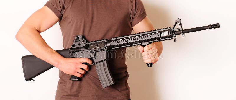 Weapon in male hands stock image. Image of sniper, security - 14767805