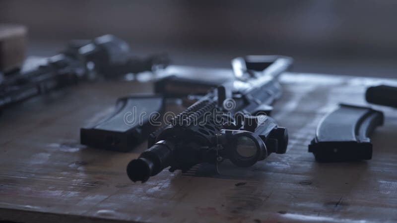 The weapon is on the table stock footage. Video of military - 91929484