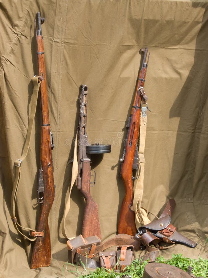 Set of Automatic Guns, Old, WWII Stock Image - Image of green, military ...