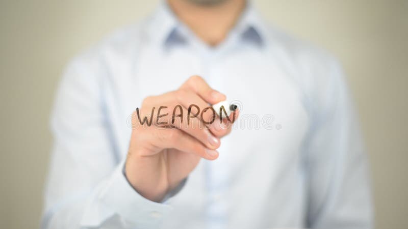 Weapon, Writing on Transparent Screen Stock Photo - Image of caucasian ...