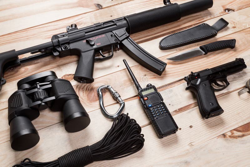 Weapons stock photo. Image of workplace, army, note, desk - 71379476